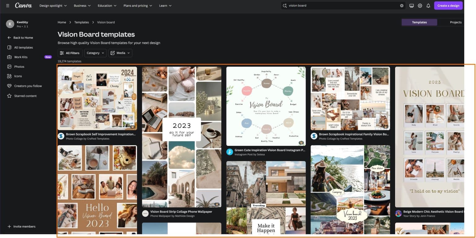 How To Make A Vision Board On Canva (2 Quick Ways) | Kwebby